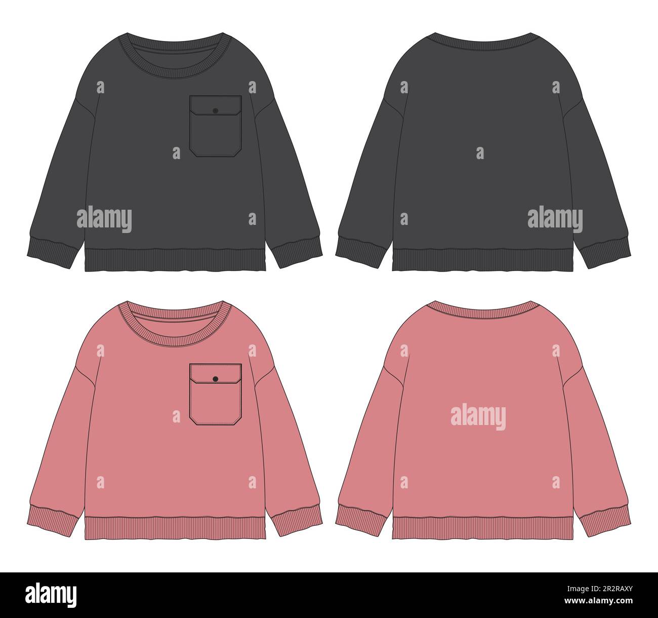 Sweatshirt technical drawing fashion flat sketch vector illustration ...