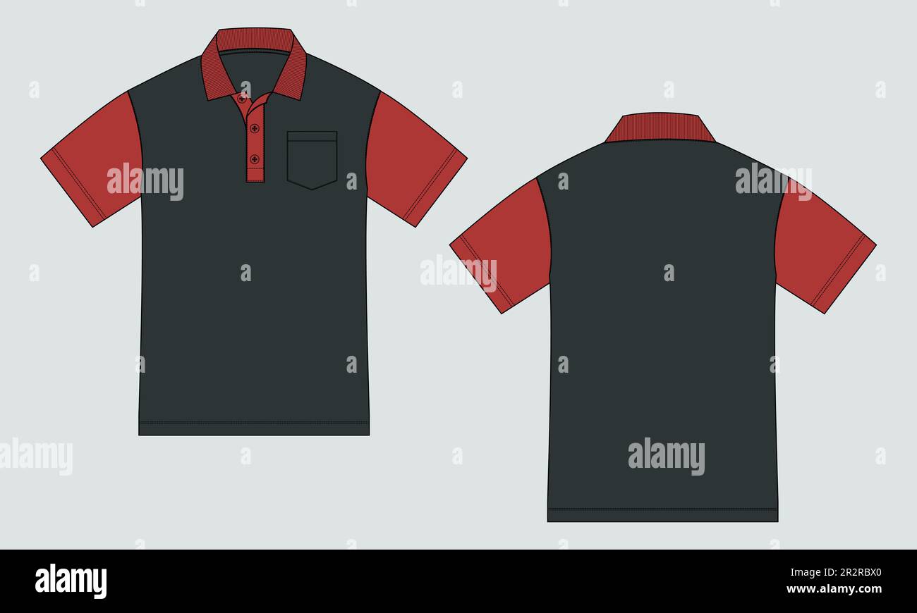 Short sleeve Polo shirt Overall technical fashion Drawing Flat sketch ...