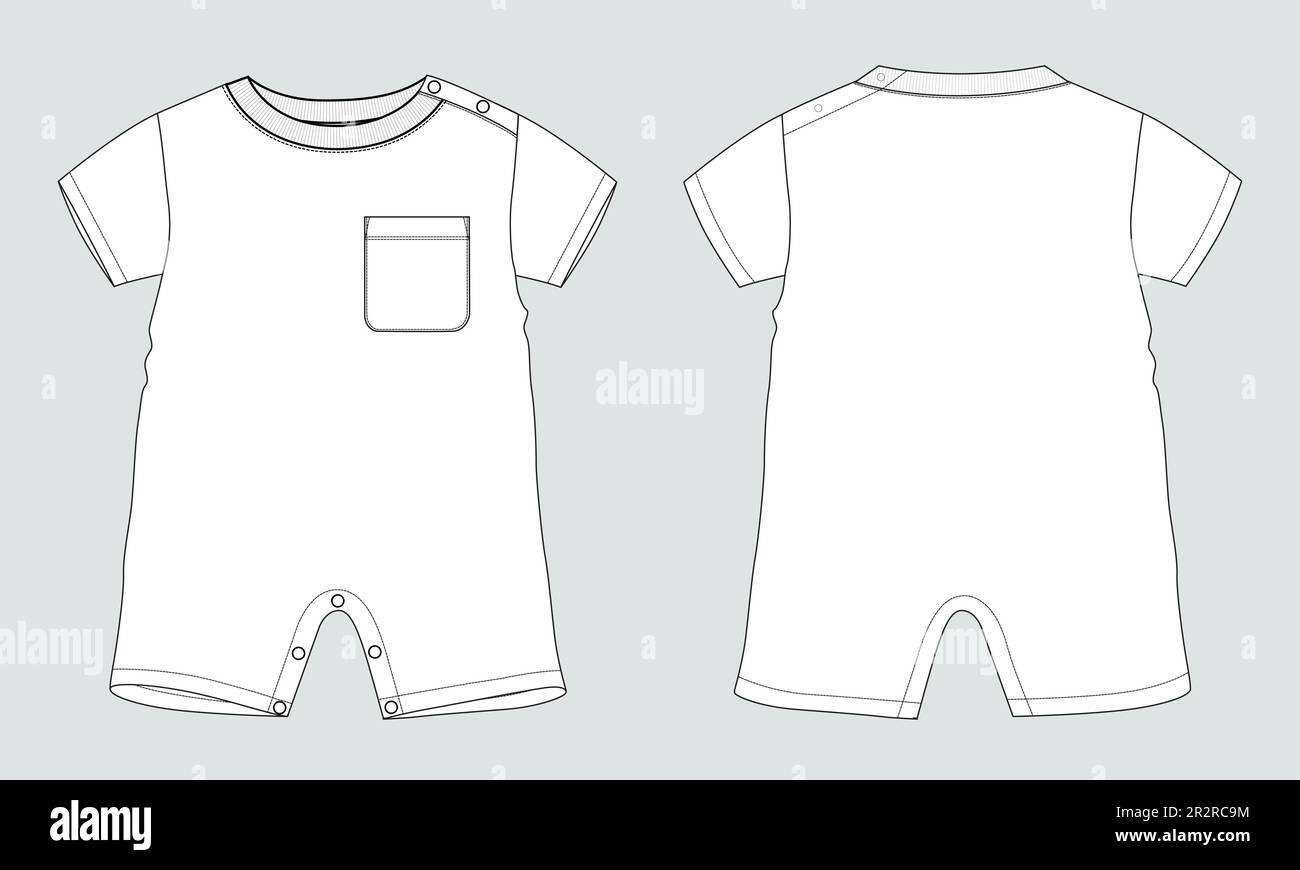 Overall bodysuit technical drawing fashion flat sketch vector ...