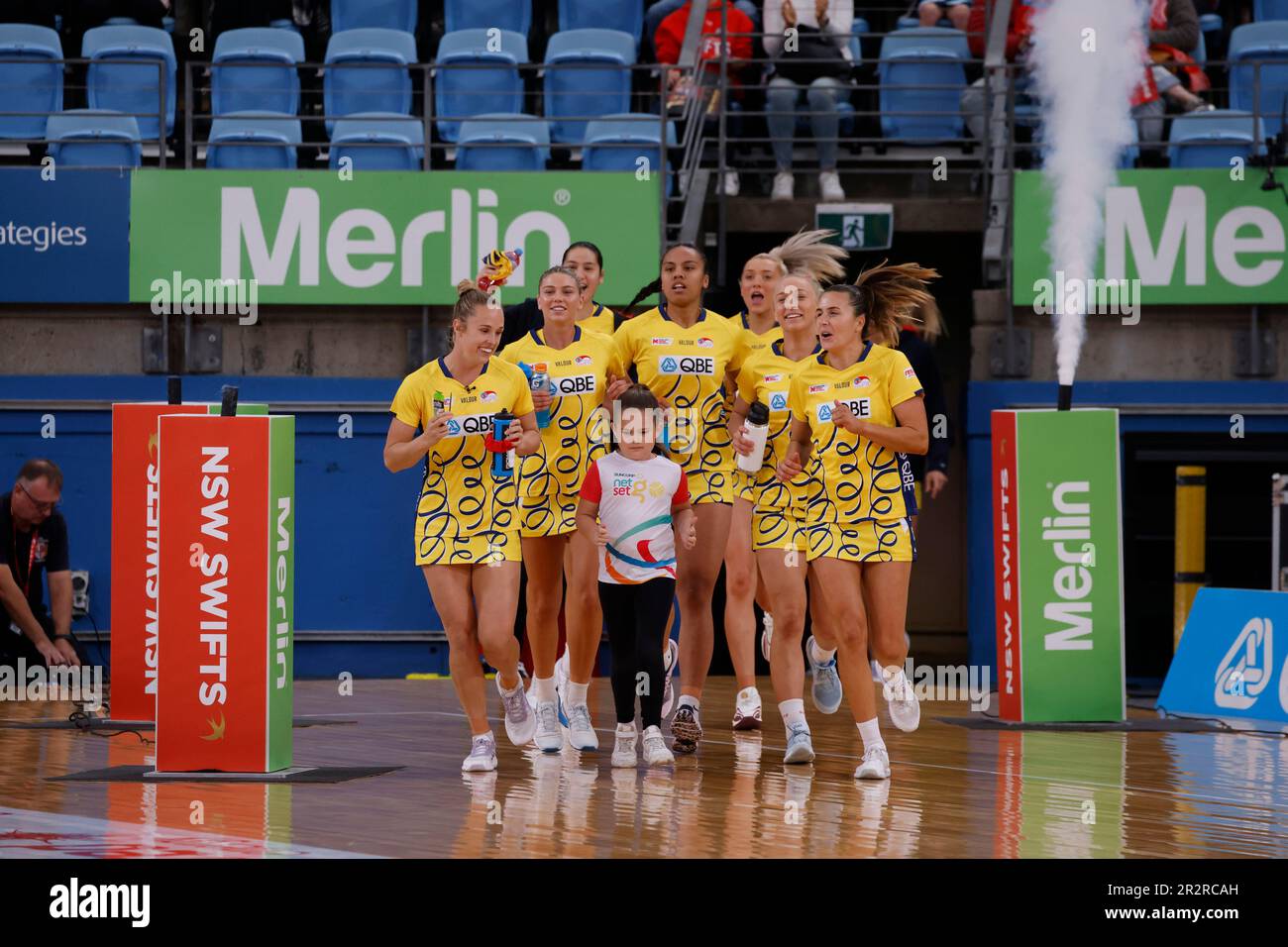 The Swifts enter the arena during the Super Netball Round 10 match ...