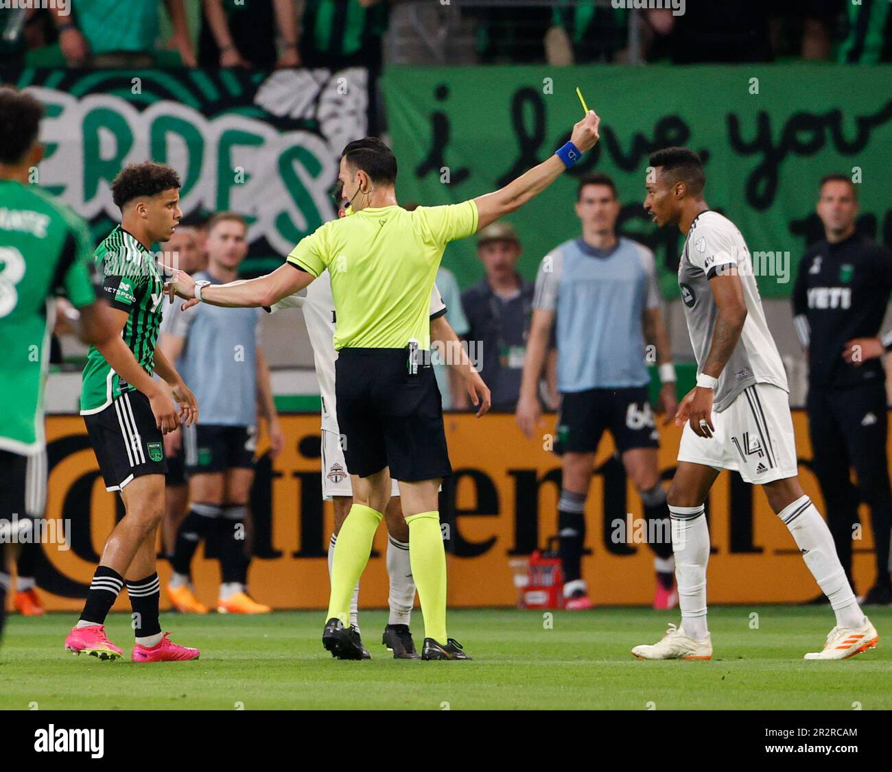 May 20, 2023: Referee Ismir Pekmic shows a yellow card to Toronto FC ...
