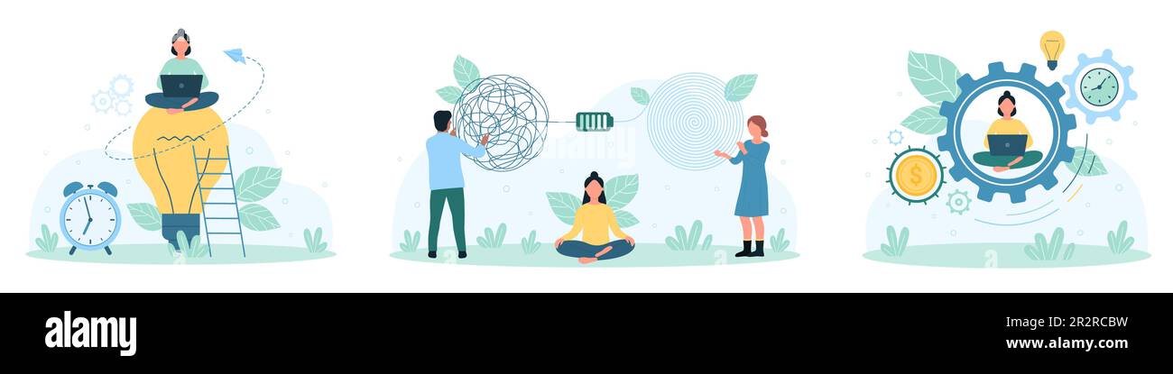 Productivity in problem solving set vector illustration. Cartoon tiny ...