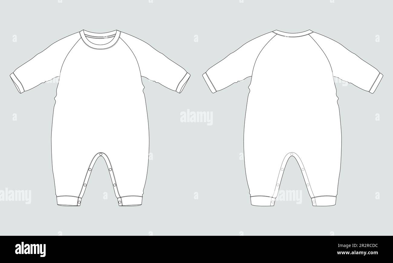 Overall bodysuit technical drawing fashion flat sketch vector ...