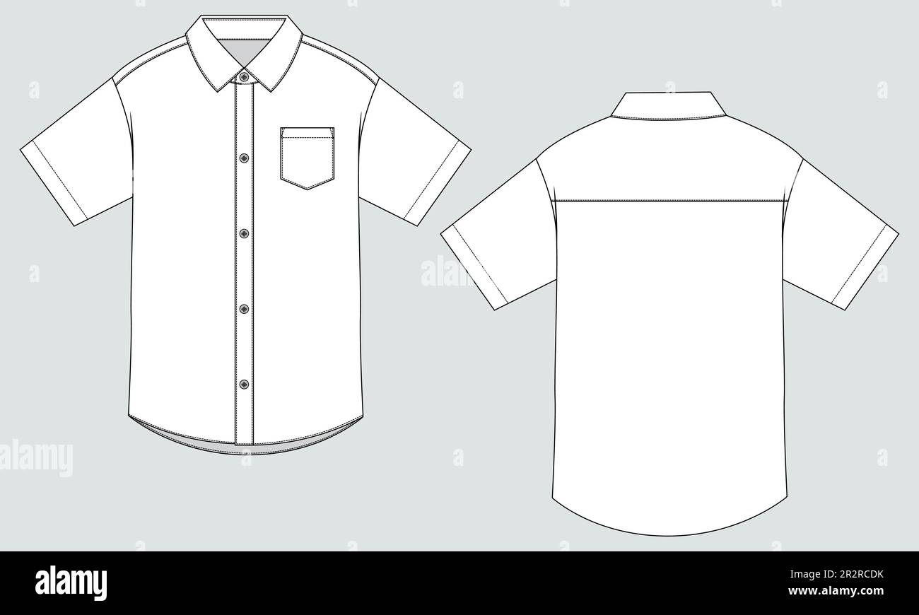 woven fabric shirt technical drawing fashion flat sketch vector ...