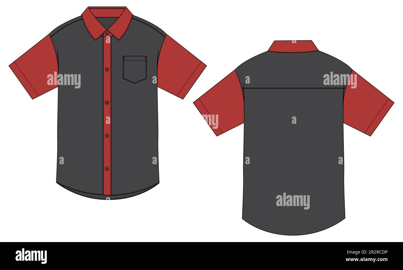 woven fabric shirt technical drawing fashion flat sketch vector ...