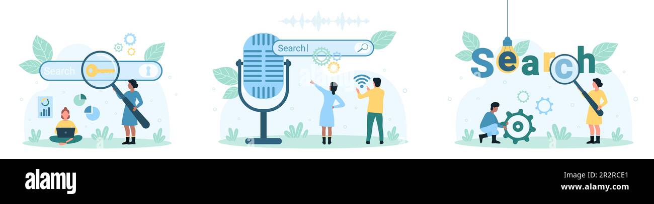 Online search set vector illustration. Cartoon tiny people searching ...