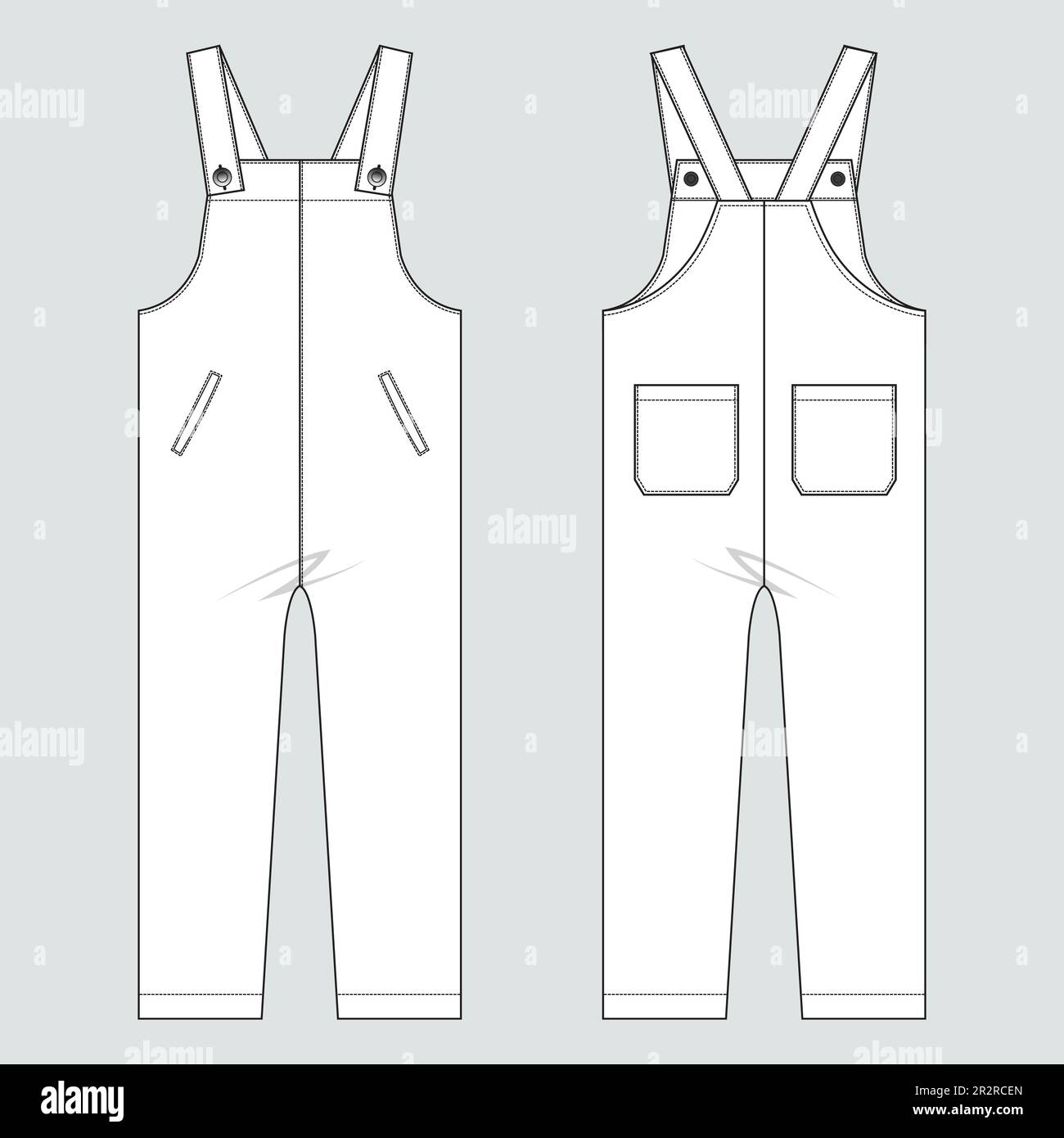 Overall bodysuit technical drawing fashion flat sketch vector ...
