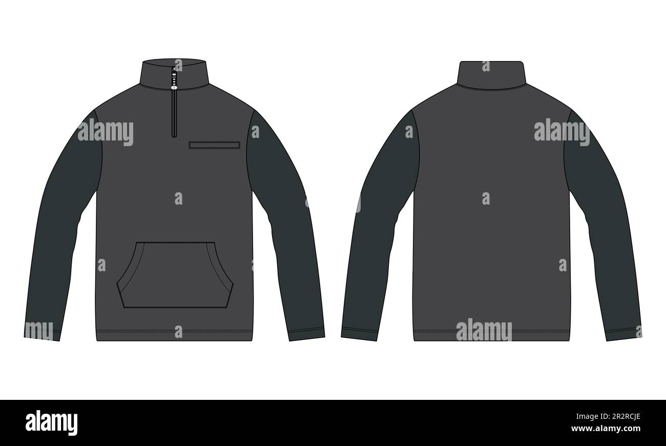 Long sleeve jacket with pocket and zipper technical fashion flat sketch ...