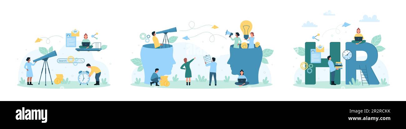 HR, employment strategy and idea set vector illustration. Cartoon tiny ...
