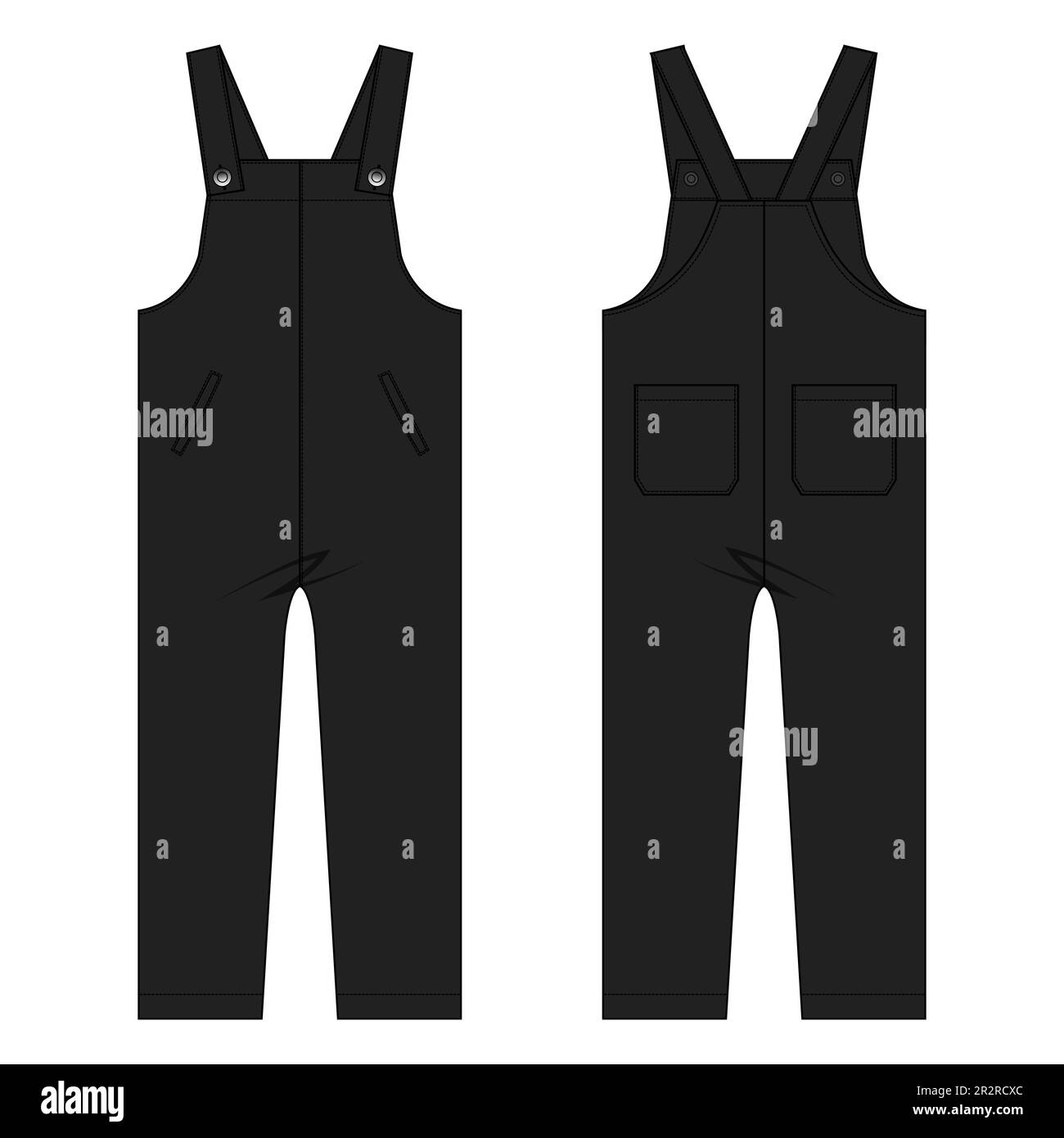 Overall bodysuit technical drawing fashion flat sketch vector ...