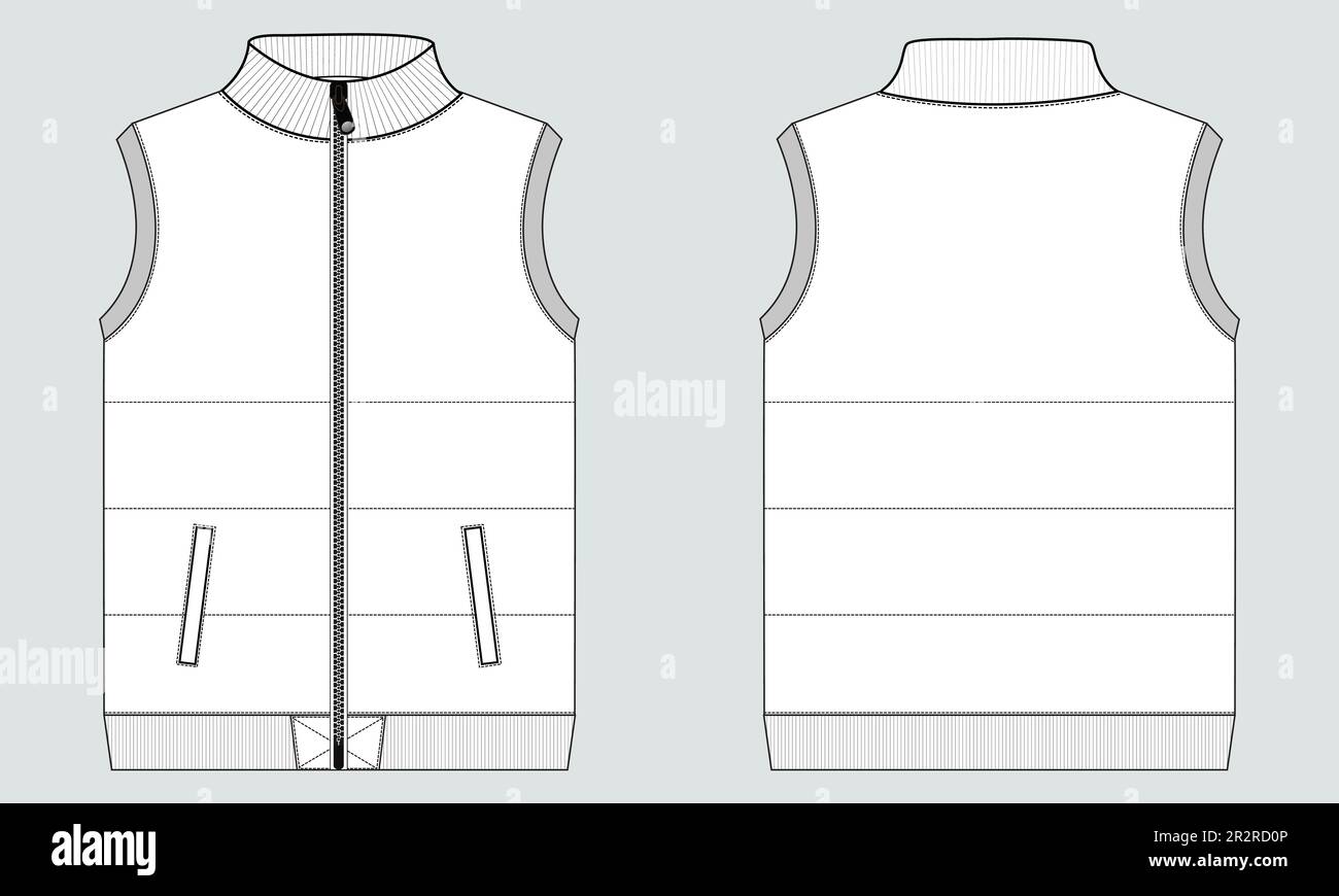 Fleece sweat jersey vest technical drawing fashion flat sketch vector ...