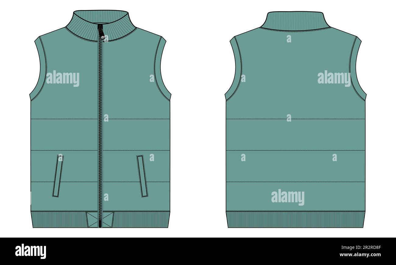 Fleece sweat jersey vest technical drawing fashion flat sketch vector ...