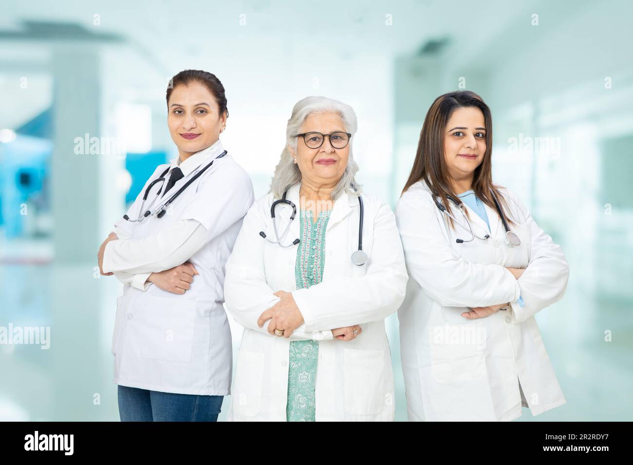 Team of Indian female doctors standing standing at hospital ...