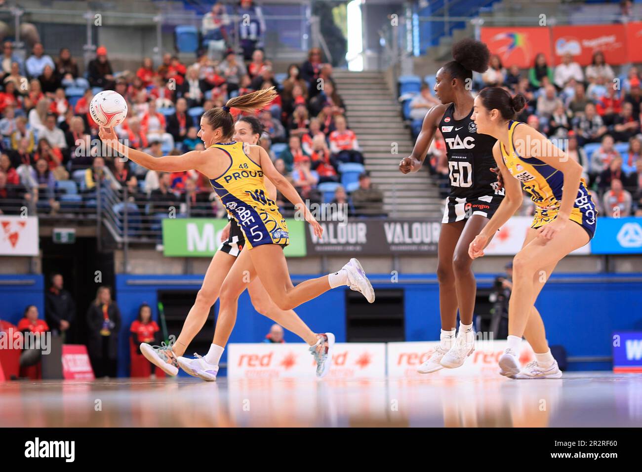 Maddy Proud of the Swifts reaches for the ball during the Super Netball ...