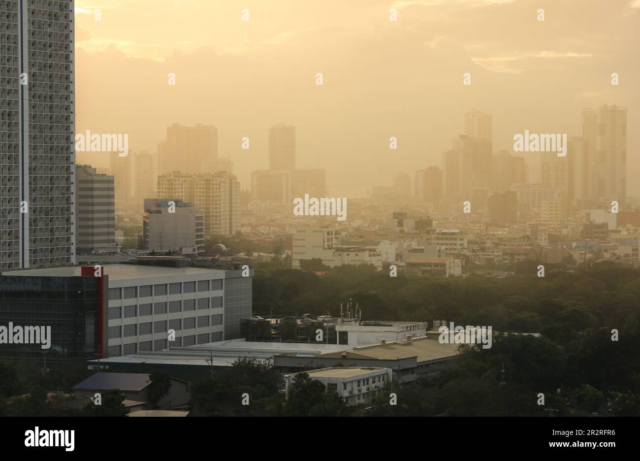 Metro Manila polluted, air pollution seen from Makati city, buildings ...