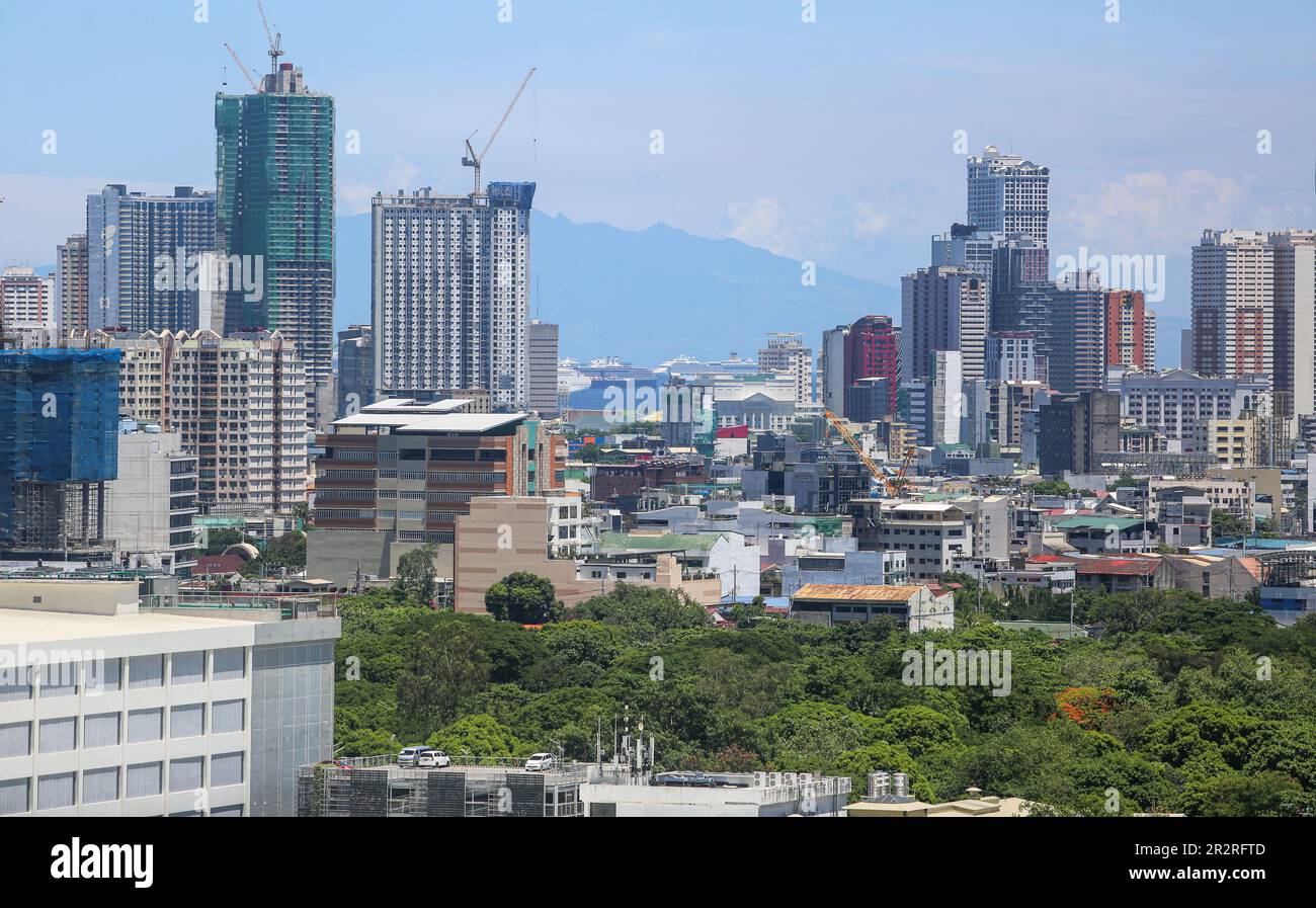 Manila skyline seen from Makati city building during covid lockdown ...