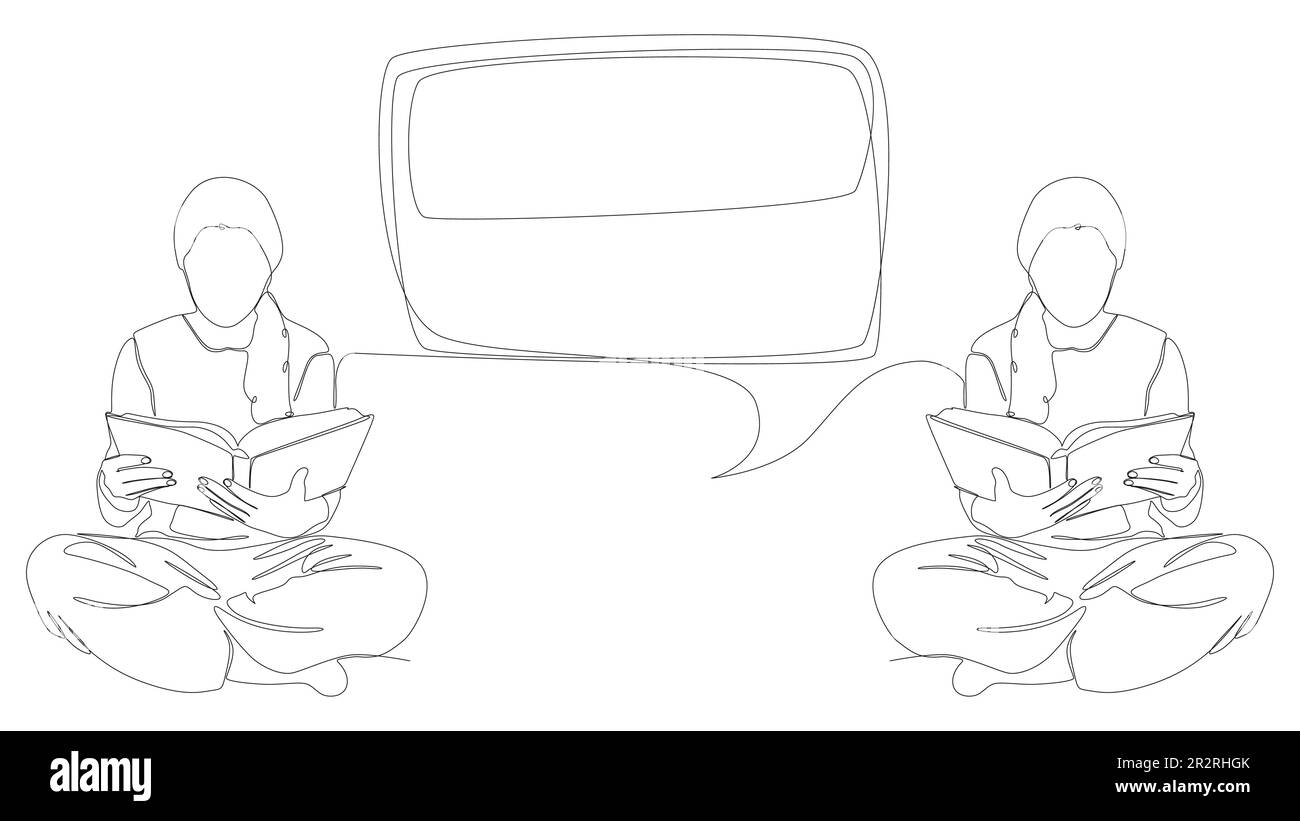 One Continuous Line Of Speech Bubble With Girl Reading A Book Thin