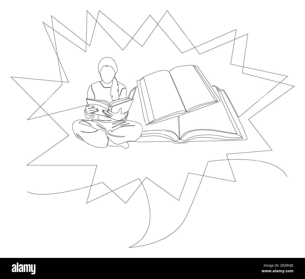 One Continuous Line Of Speech Bubble With Girl Reading A Book Thin Line Illustration Vector