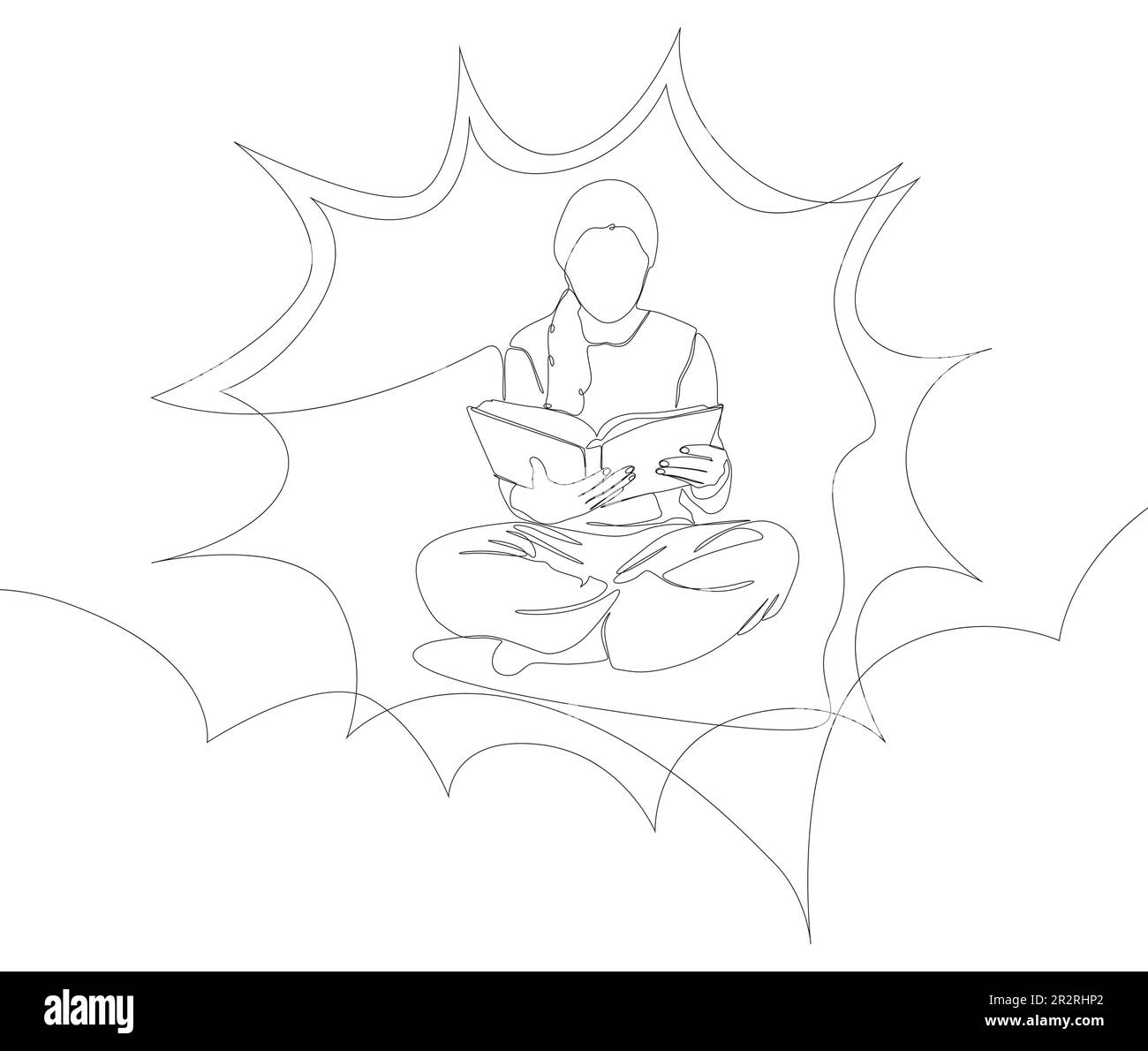 One Continuous Line Of Speech Bubble With Girl Reading A Book Thin Line Illustration Vector
