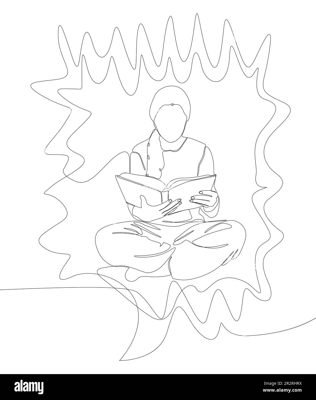 One Continuous Line Of Speech Bubble With Girl Reading A Book Thin