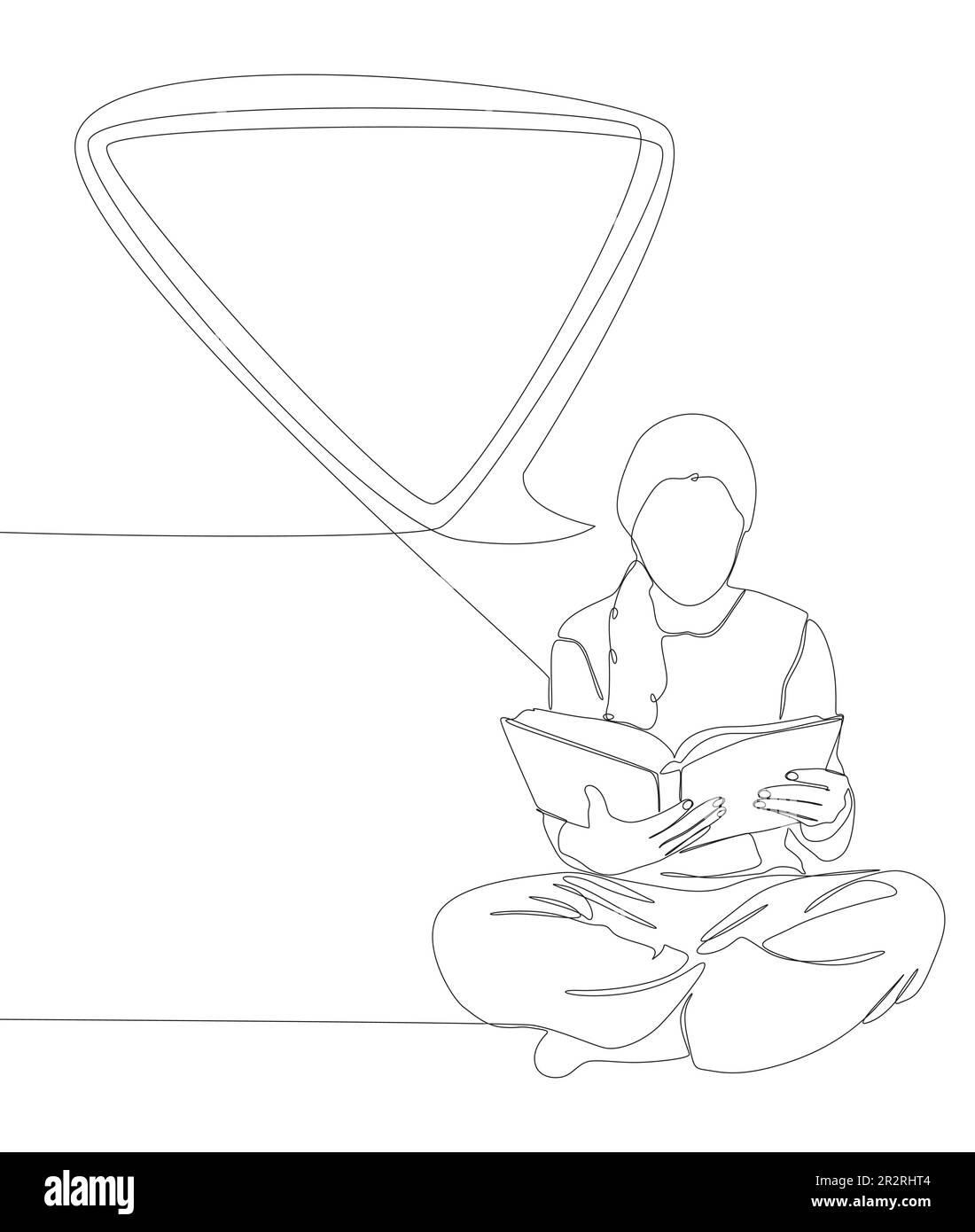 One Continuous Line Of Speech Bubble With Girl Reading A Book Thin