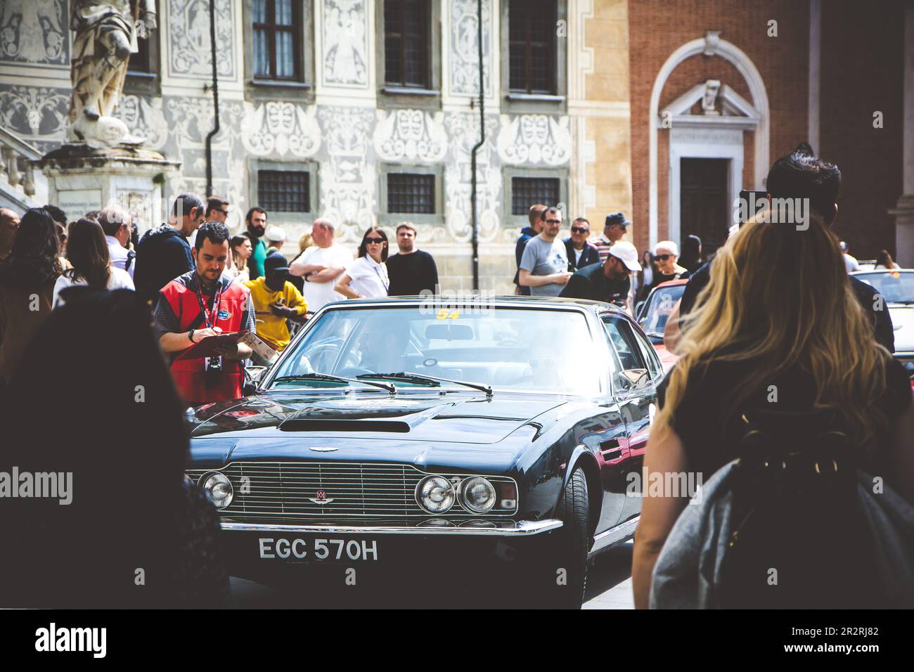 PISA , ITALY - APRIL 30 - 2023 : Aston Martin DBS 1969 on an old racing ...