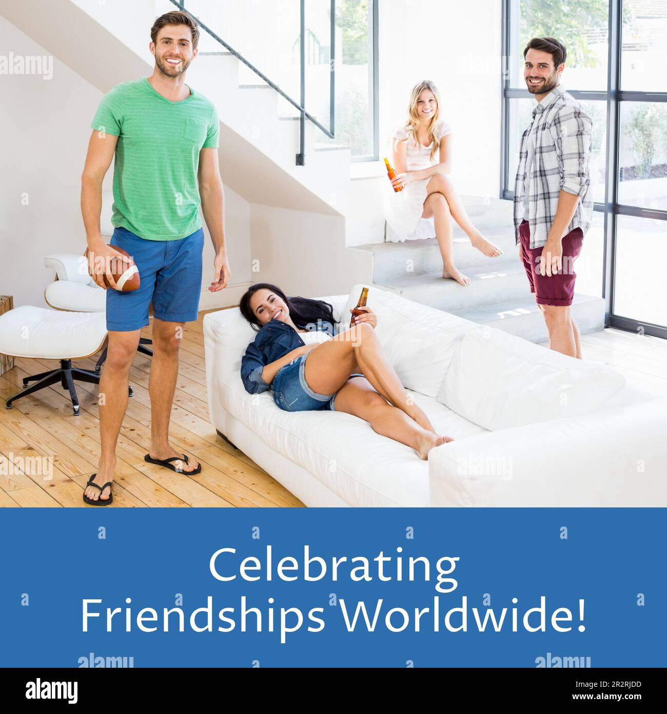 Composition of celebrating friendship worldwide text over caucasian ...