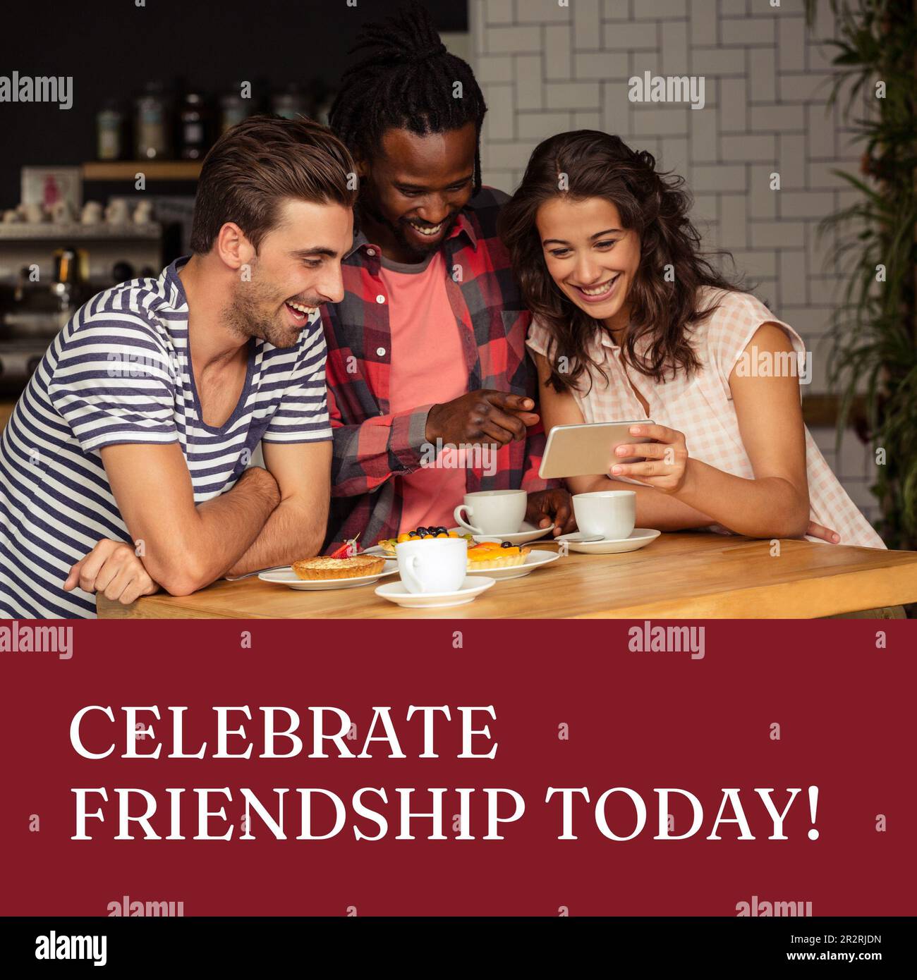 Composition of happy friendship day text over happy diverse friends ...