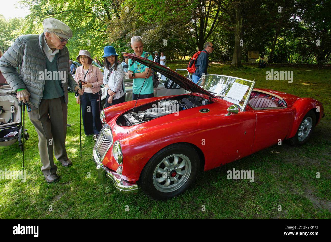 Vancouver, Canada. 20th May, 2023. People look at a 1967 MG A Roadster ...