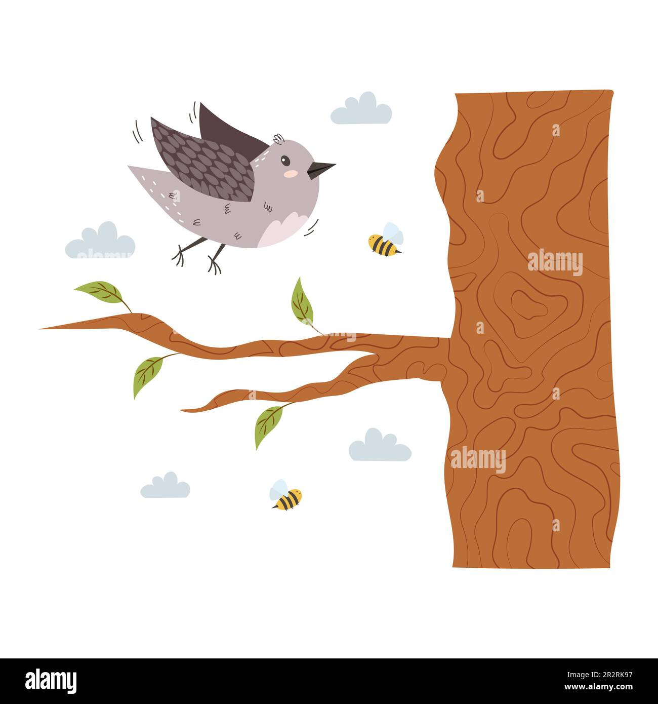 Cute bird sits on a tree branch Stock Vector Image & Art - Alamy