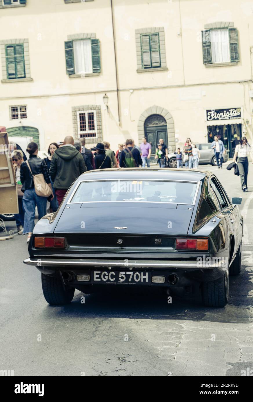 PISA , ITALY - APRIL 30 - 2023 : Aston Martin DBS 1969 on an old racing ...