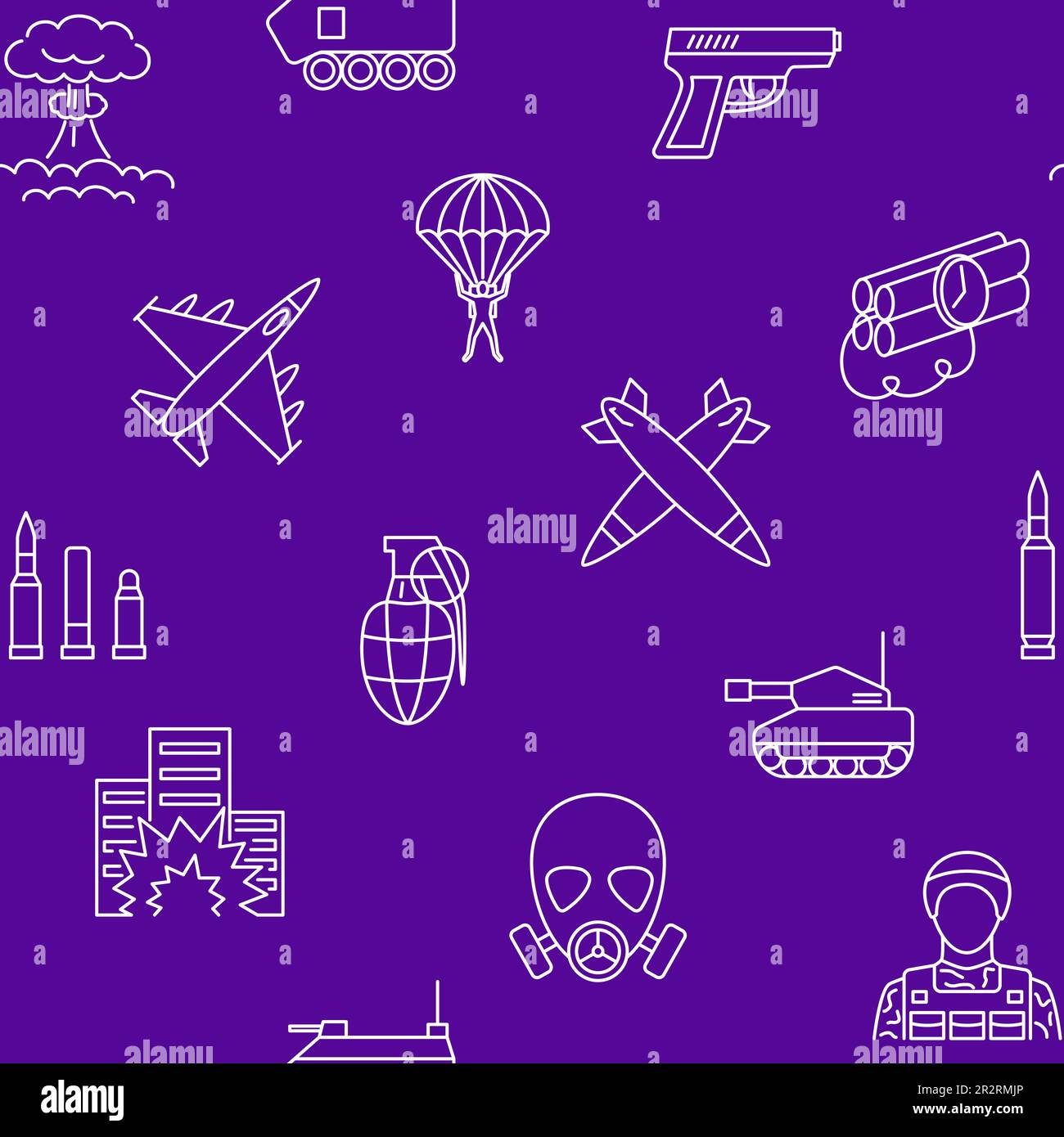 War and military seamless pattern in line style. Vector illustration ...