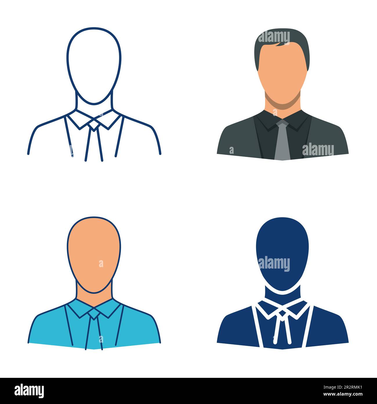Businessman icon set in flat and line style. Anonymous man in a suit ...