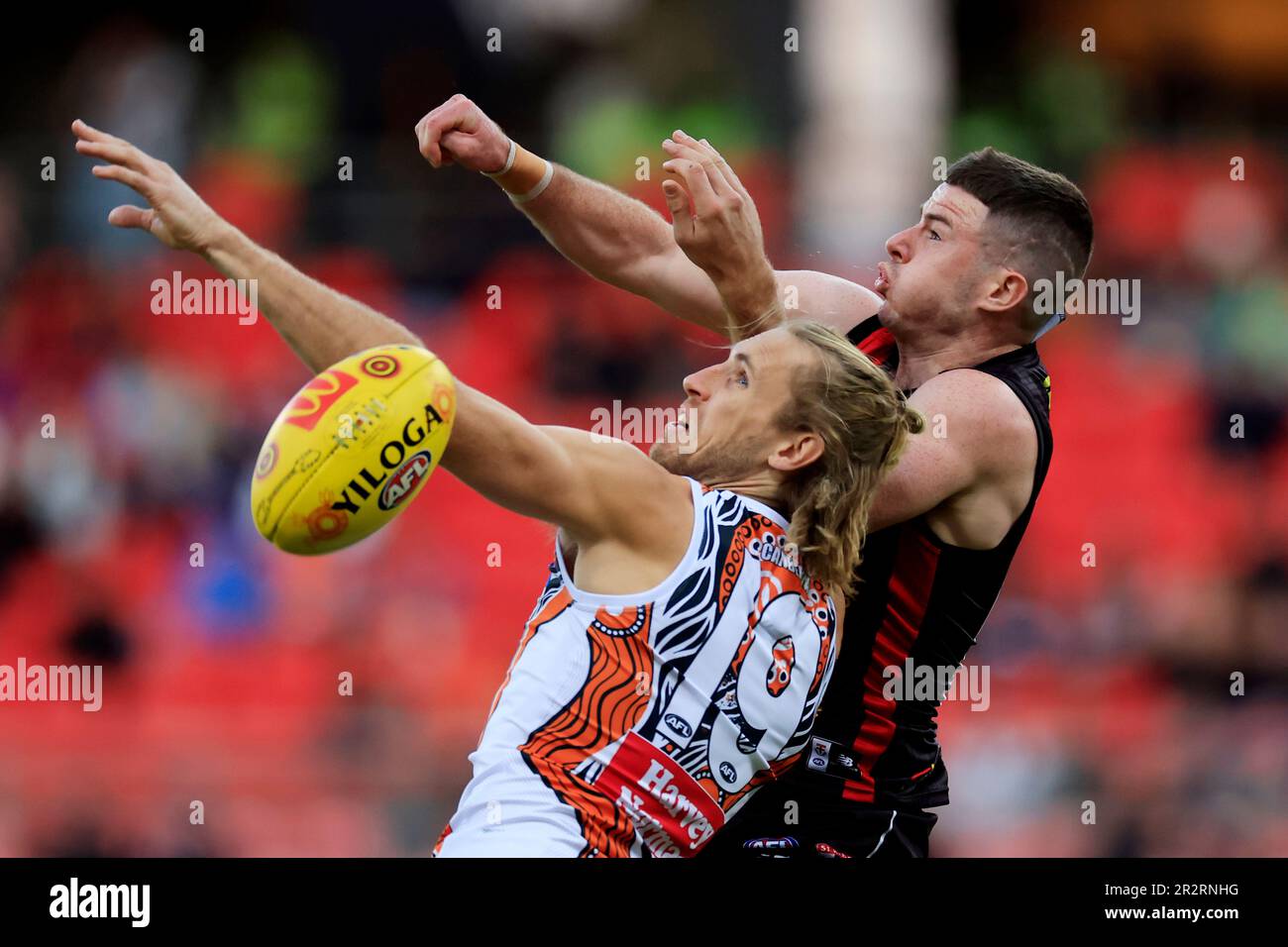 Nick Haynes of the Giants competes for the ball with Jack Higgins of ...