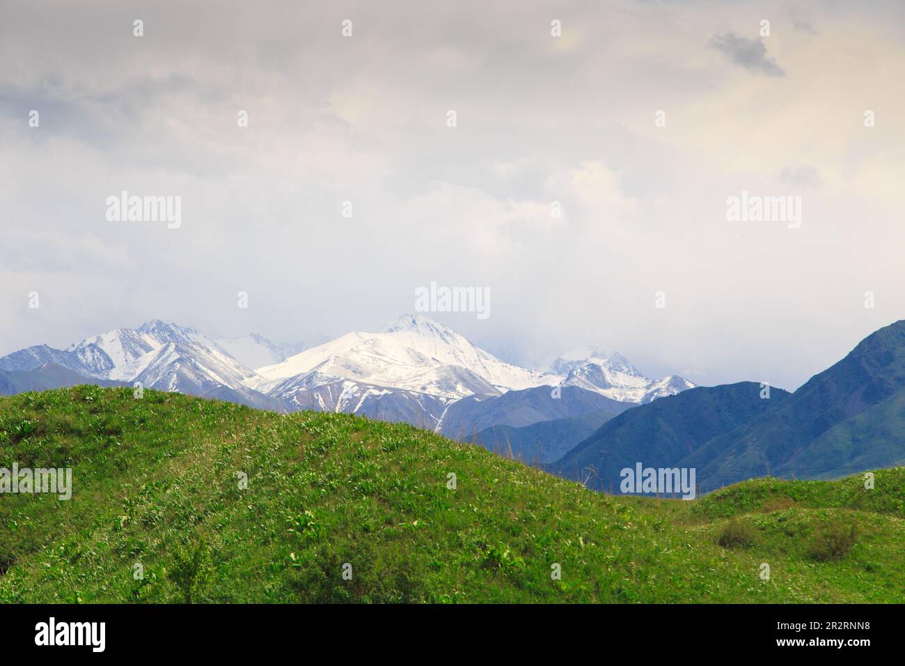 Beautiful spring and summer landscape. Lush green hills, high mountains ...