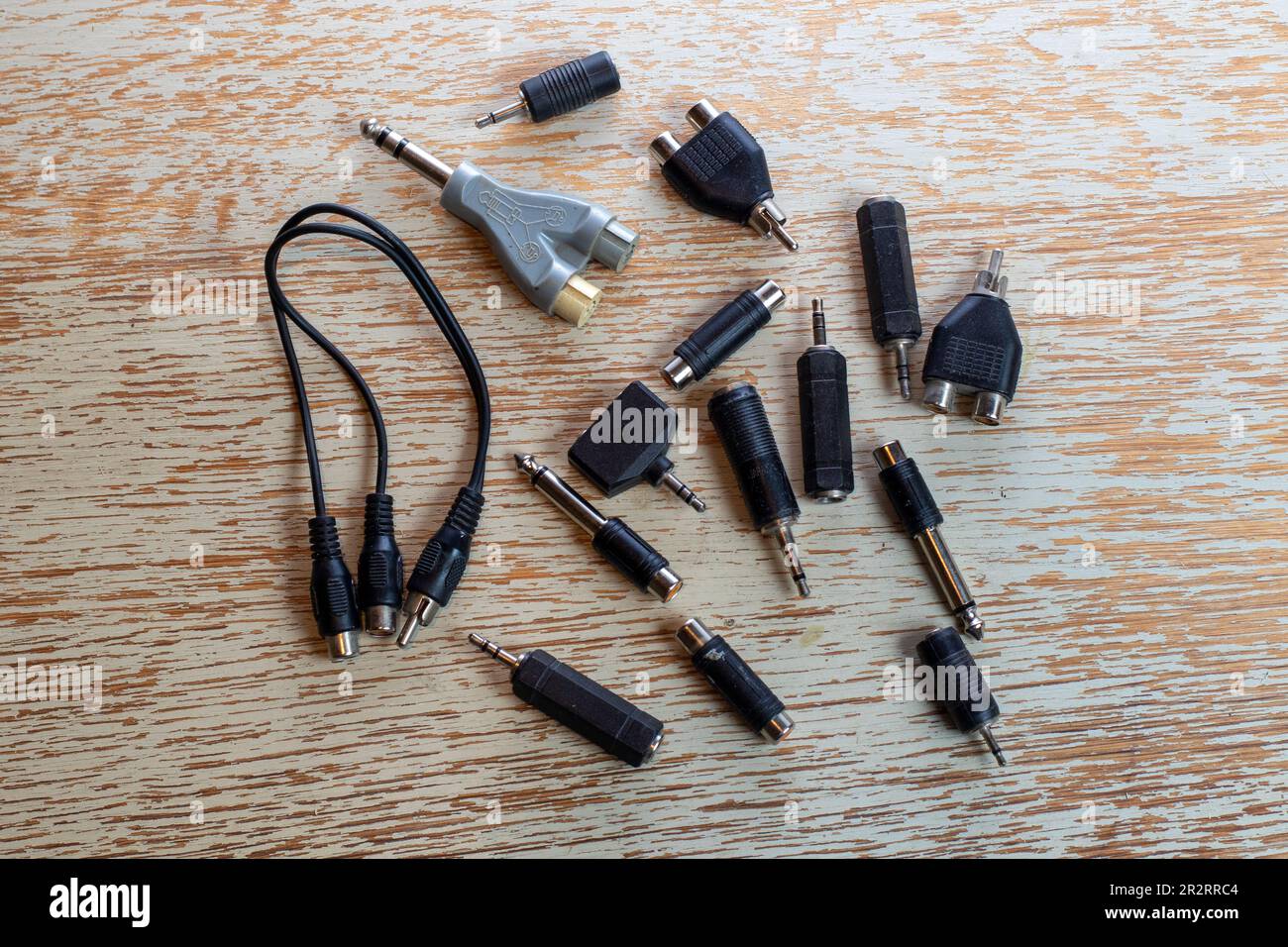 Various audio connectors, adaptors and splitters including 2.5mm, 3.5mm ...