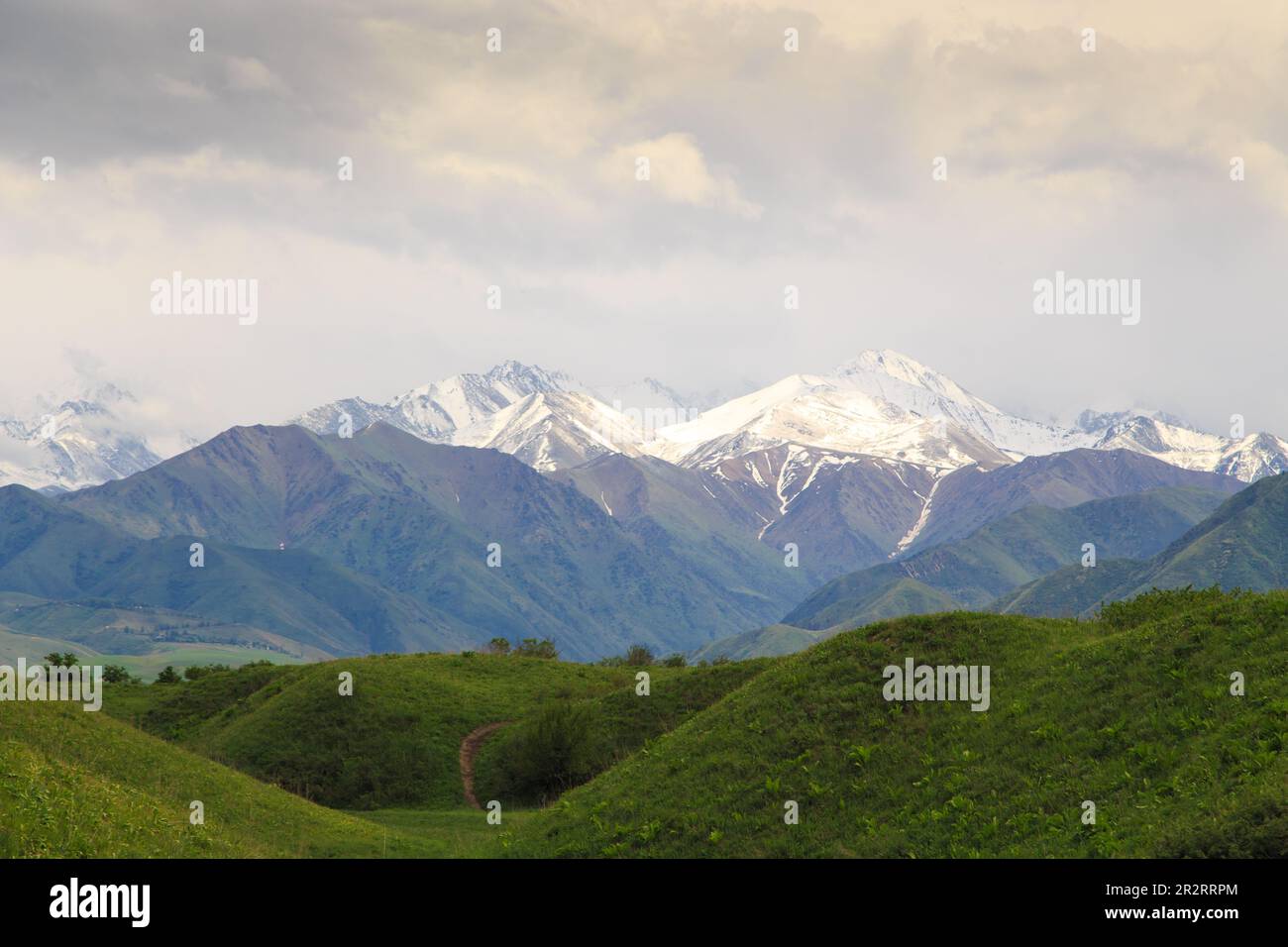 Beautiful spring and summer landscape. Lush green hills, high mountains ...