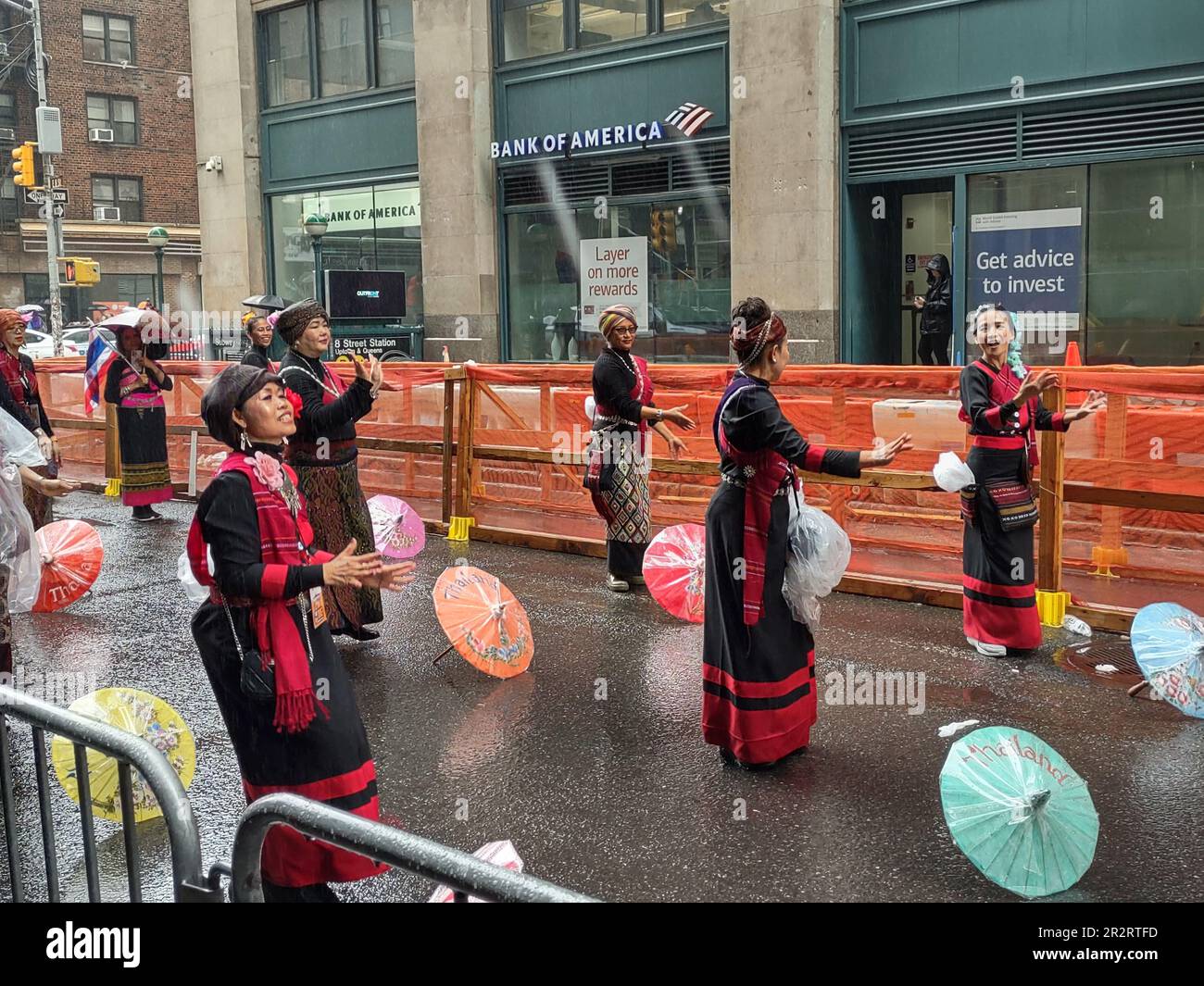 Lower East Side, New York, USA. May 20, 2023. Driving into sheets of ...