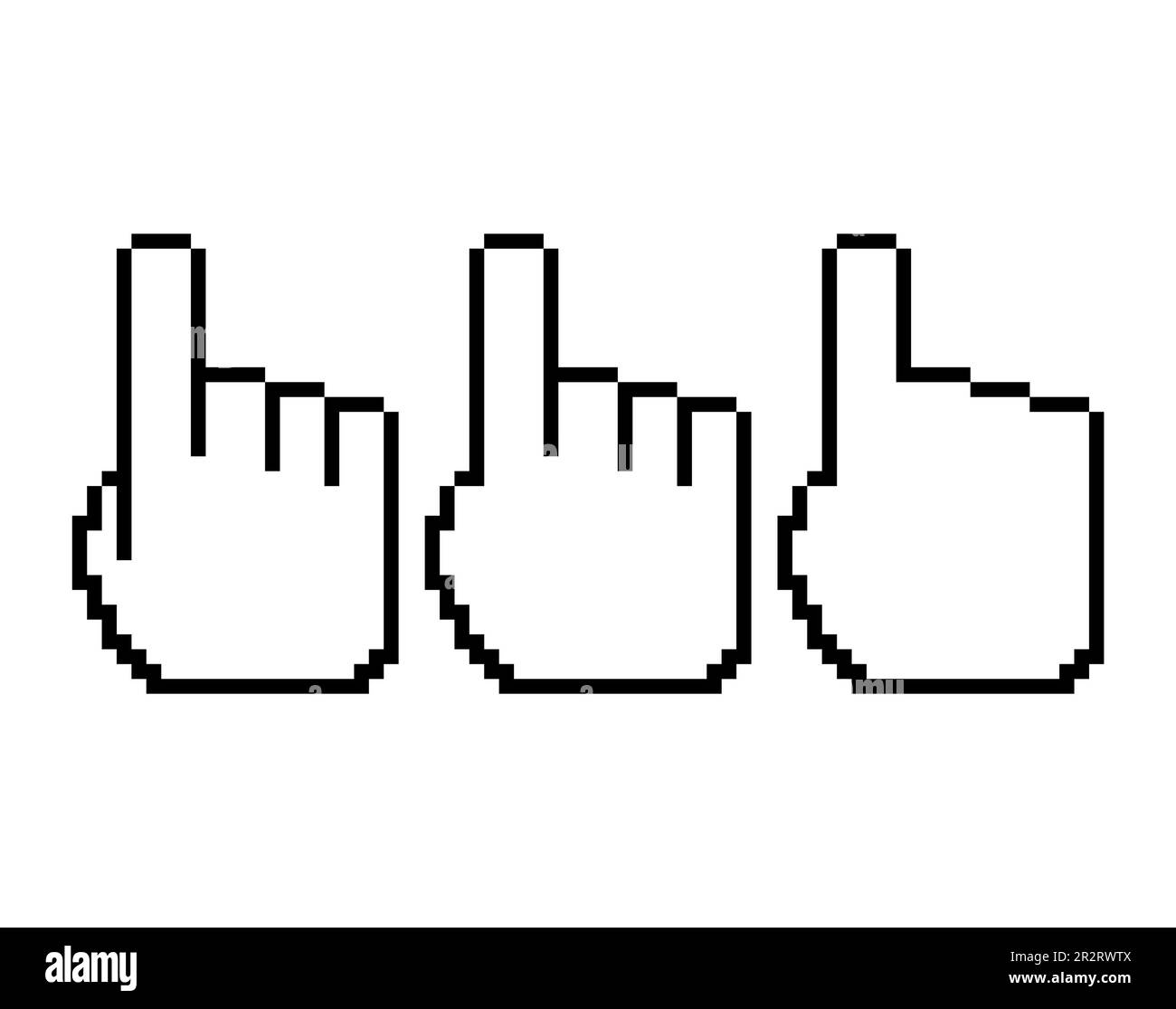 Set of finger pixel icon, web cursor click mouse symbol, computer ...