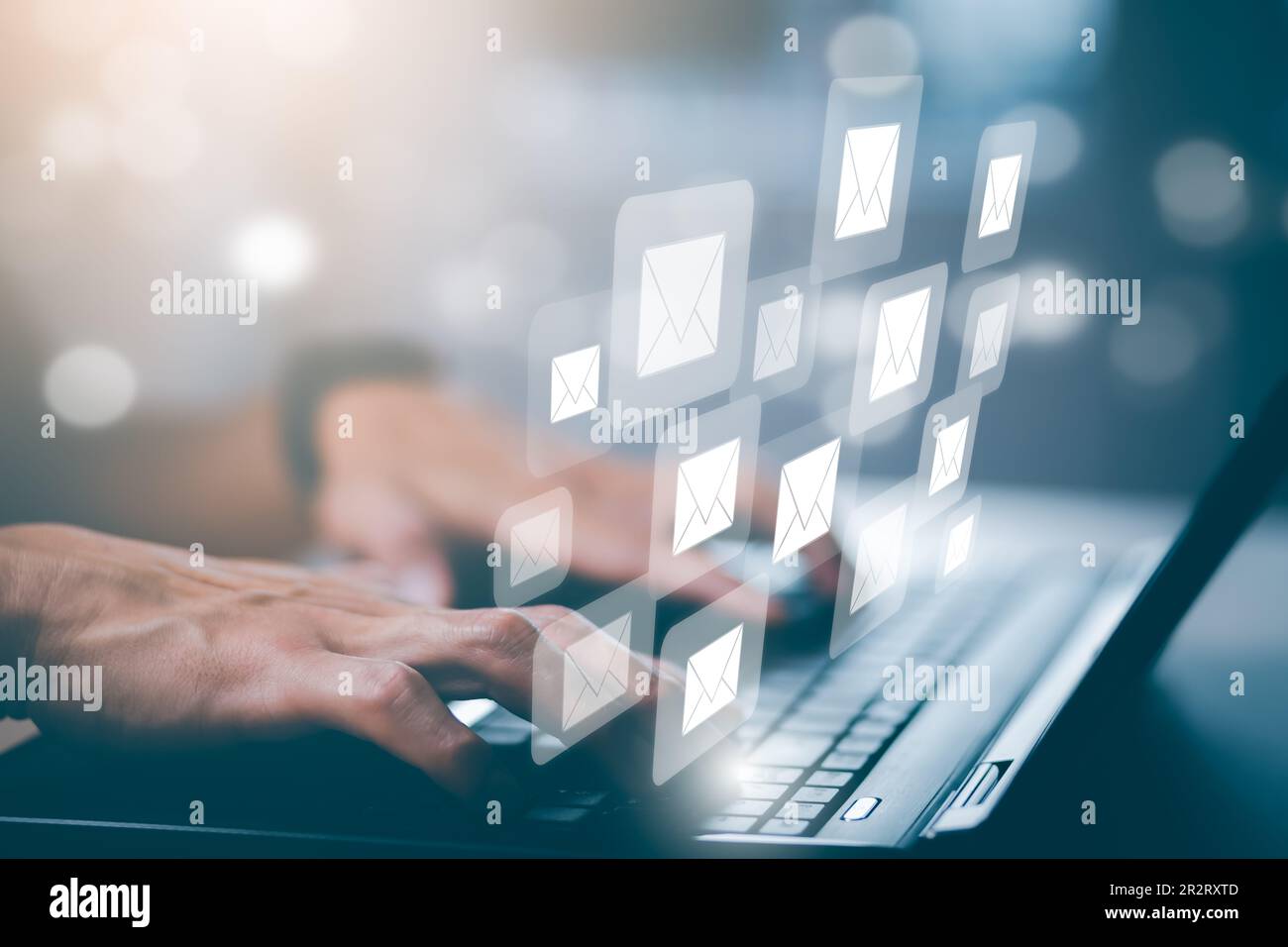 The email with the laptop, Businessman hand pressing the keyboard for ...