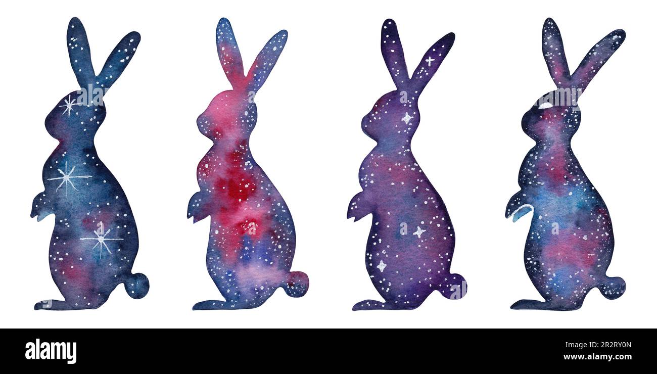 A set of a galactic animal hare. The shape of a hare in different space ...