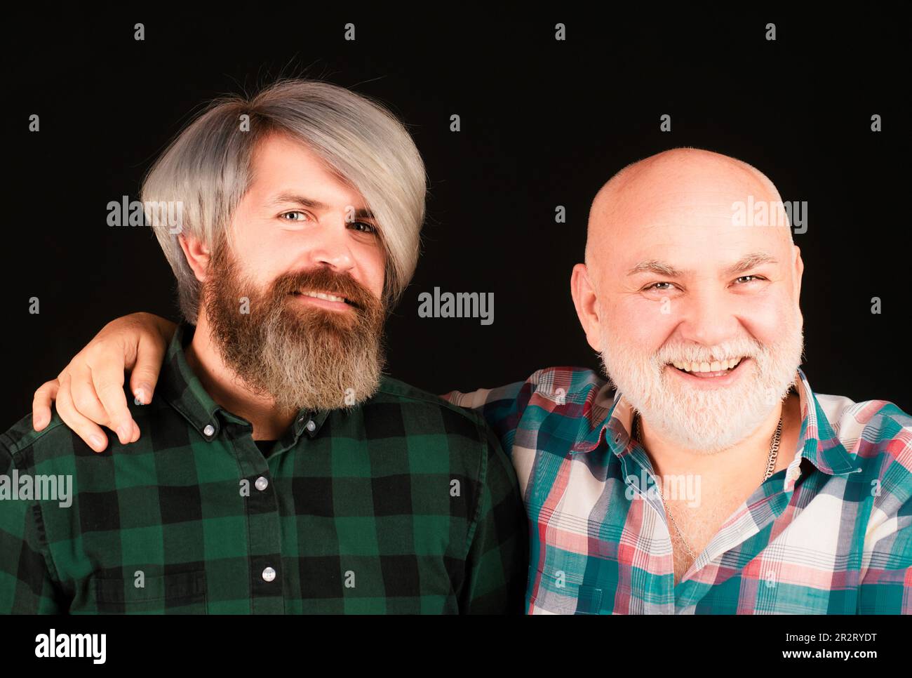 Happy son and old dad. Generation concept. Father and son. Older ...