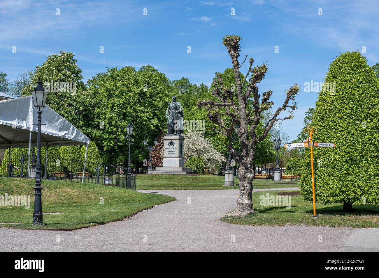 Carl Johans Park with the statue of king Karl Johan XIV on a sunny ...