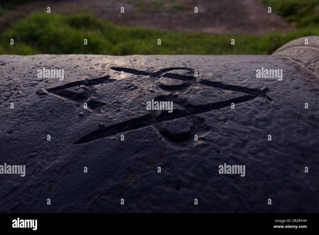 VOC sign of fire Canon under morning sun rise in Galle fort Sri Lanka ...