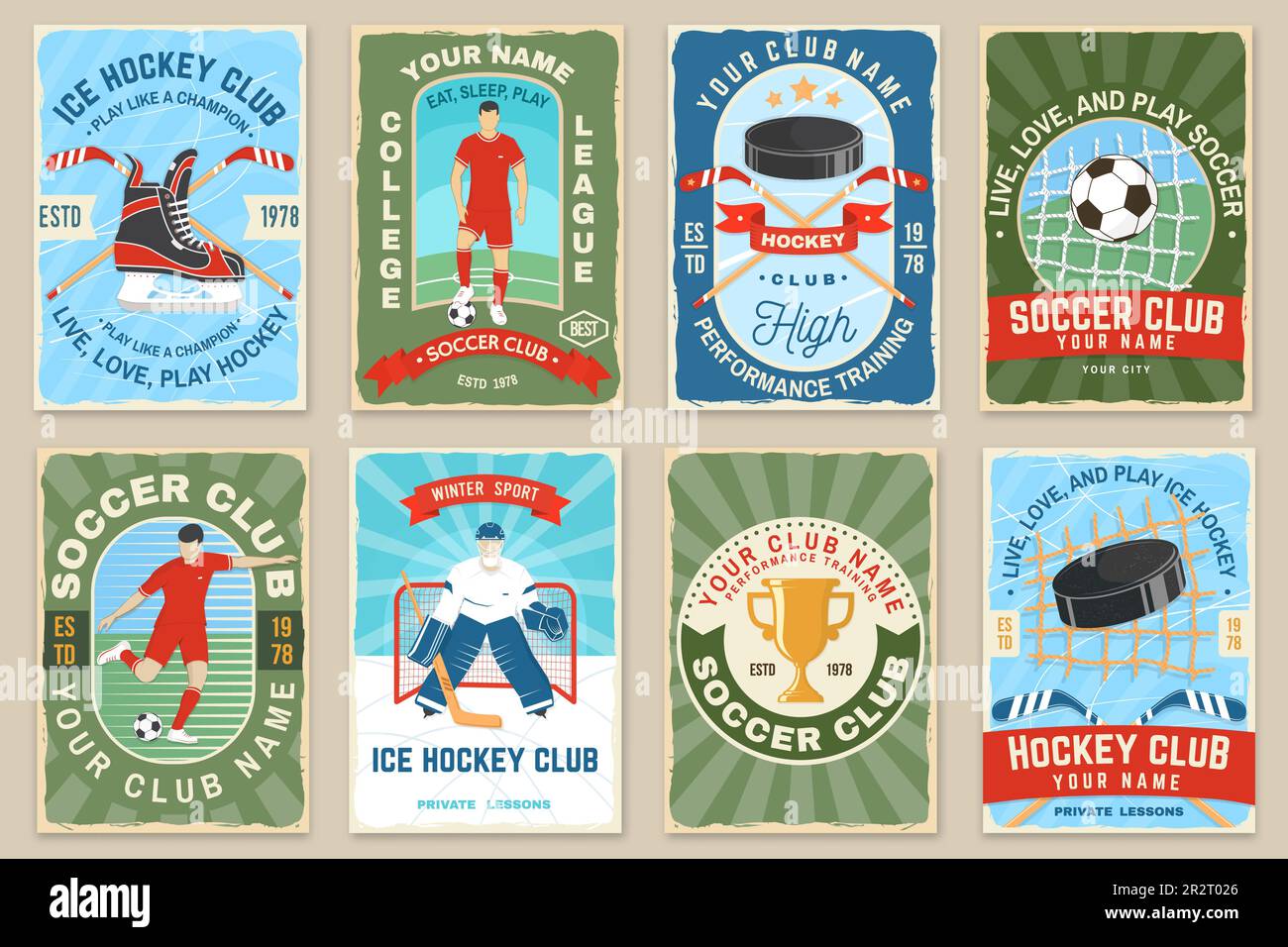 Set of soccer, football and Ice Hockey club poster, banner. Vector. For ...