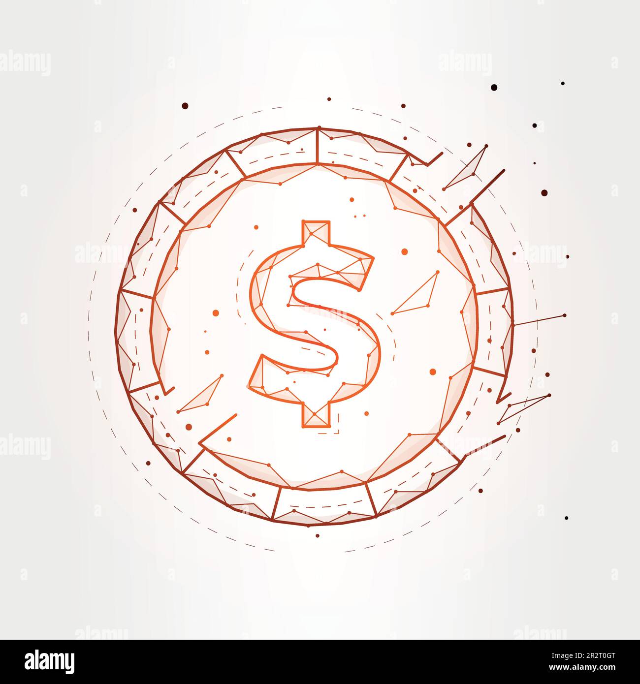 Polygonal vector illustration of a digital dollar coin on a white ...