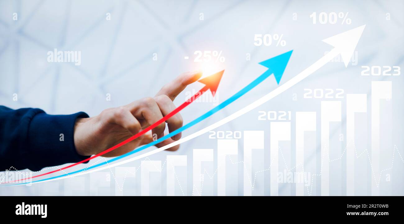 Business hand touch arrow growth data chart arrow with diagram 2022 ...