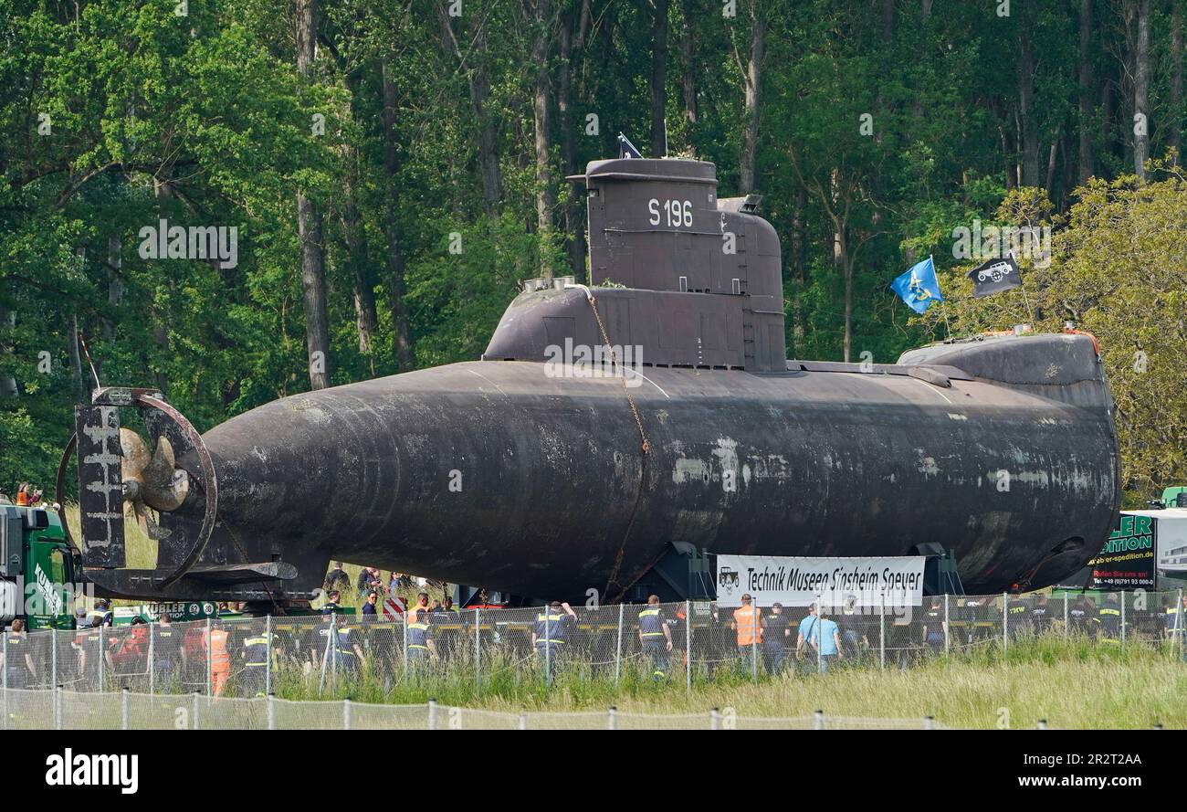 Speyer, Germany. 21st May, 2023. A 48-meter-long U17 submarine is being ...