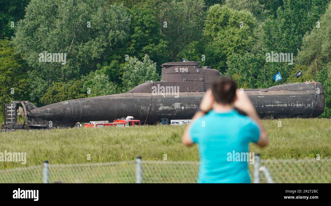 Speyer, Germany. 21st May, 2023. A 48-meter-long U17 submarine is being ...