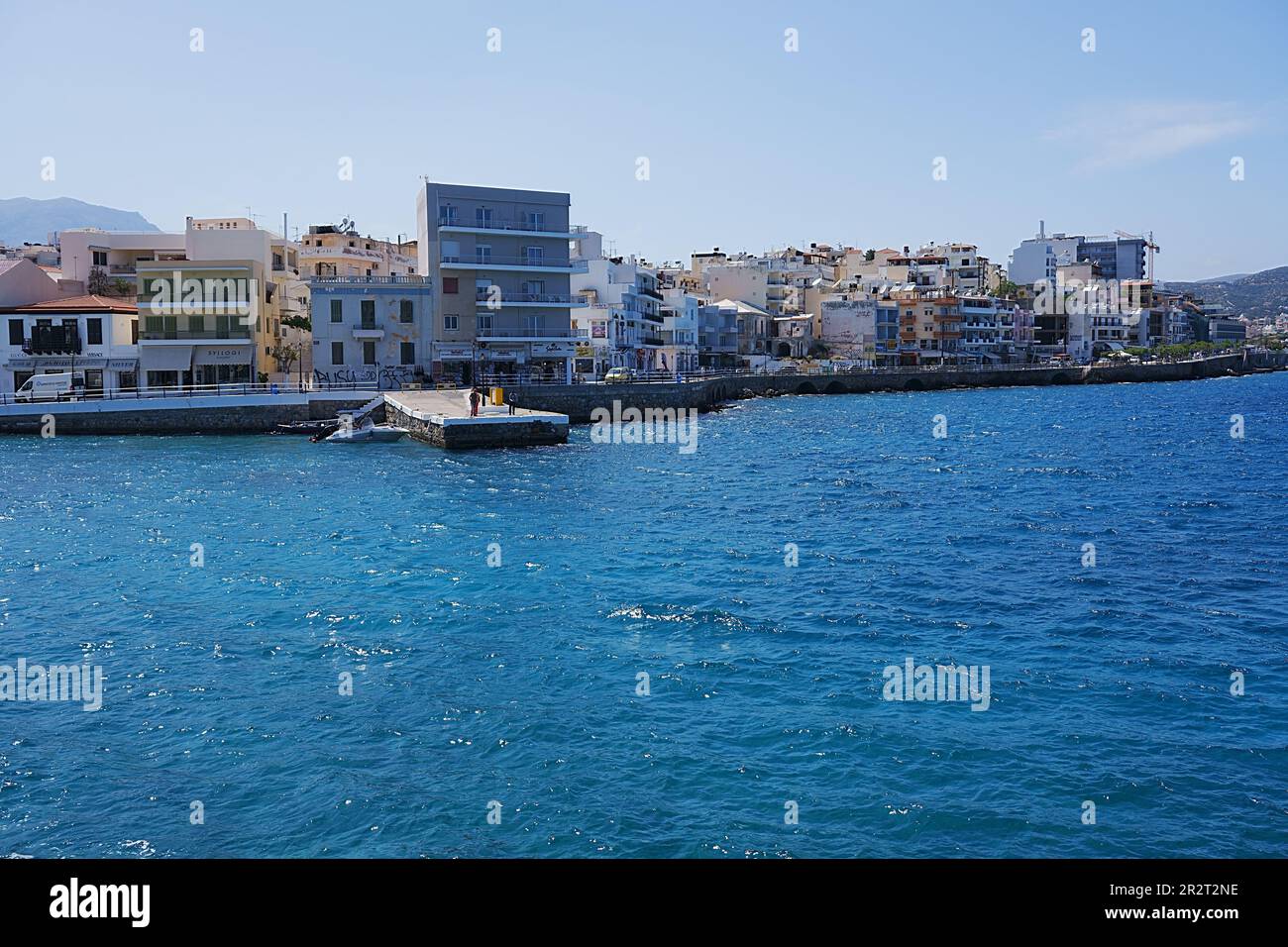 Pier in european Agios Nikolaos town in Lasithi on Crete island at ...